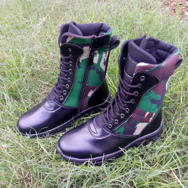 Jual Sepatu pdl tali resteng hitam doreng hijau tua AL AU AD TNI ...