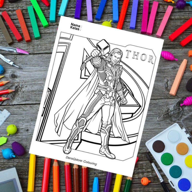 Jual Kertas Mewarnai Anak Tema Thor / Kertas Gambar (10 Lembar Gambar ...