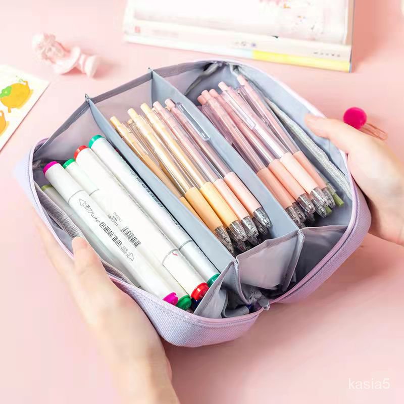 Jual Simplicity Canvas Pencil Case Kawaii Large Capacity 3 Layer Pencil ...