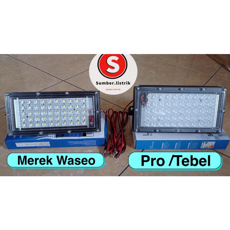 Jual Lampu Led Sorot 12v dc 50w putih Kap Big Power Floodlight DC 12V 50W + Kabel jepit aki 1.5m ...