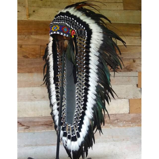 Jual TOPI INDIAN KING DOUBLE BULU HITAM PUTIH | Shopee Indonesia