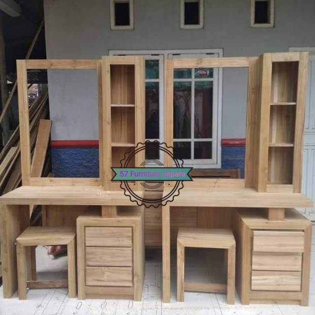 Jual Meja rias jati simpel model minimalis + lemari kaca mentahan ...