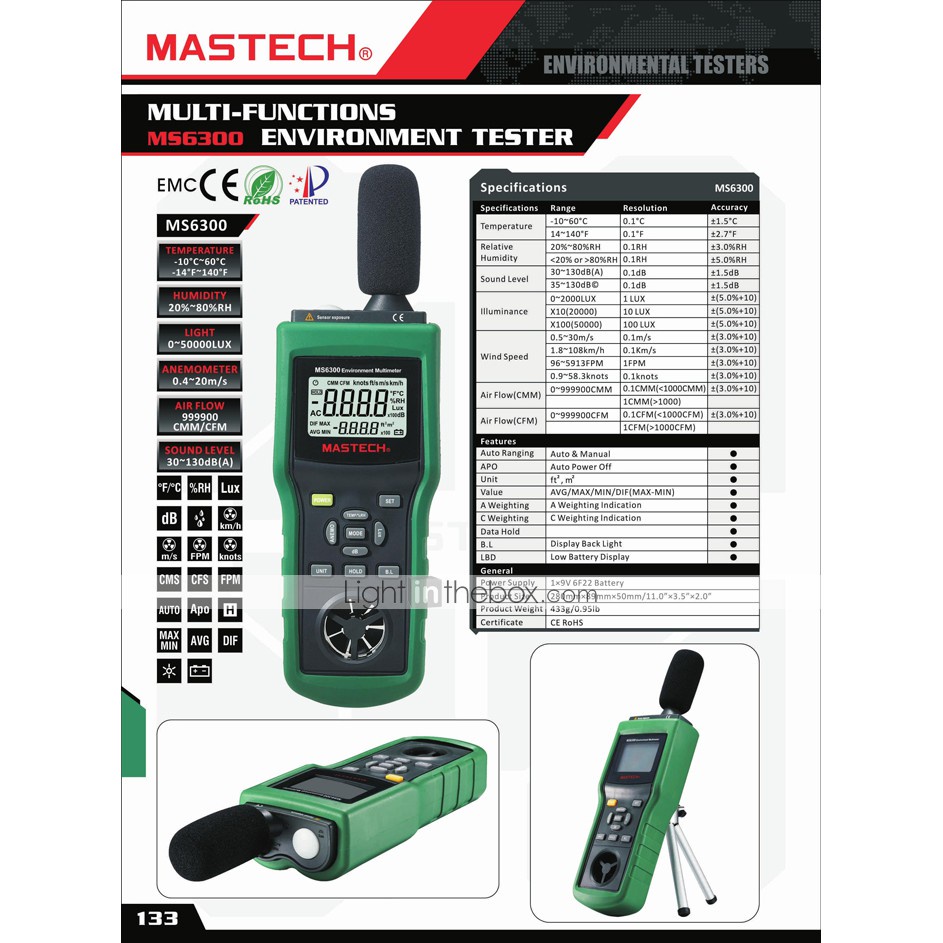 Jual MS6300 MASTECH Asli Lingkungan Tester Tingkat Suara Aliran Udara ...