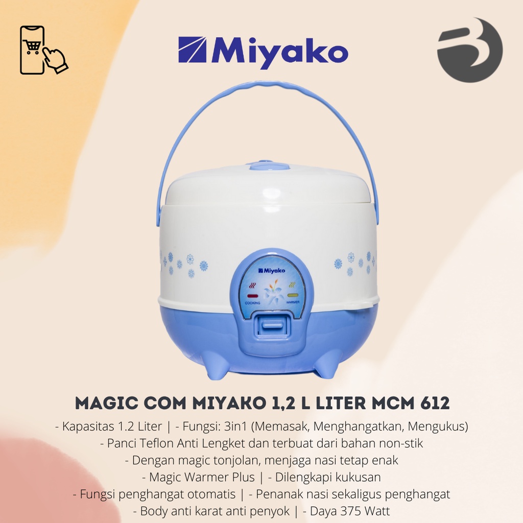 Jual Rice Cooker / Magic Com Miyako 1,2 L Liter MCM 612 / MCM 512C ...