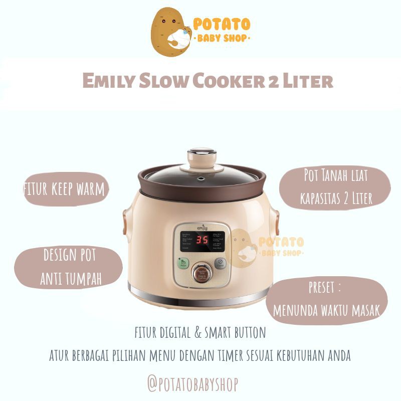 Jual Emily Slow Cooker 2 Liter 2L - Penanak Bubur Bayi | Shopee Indonesia