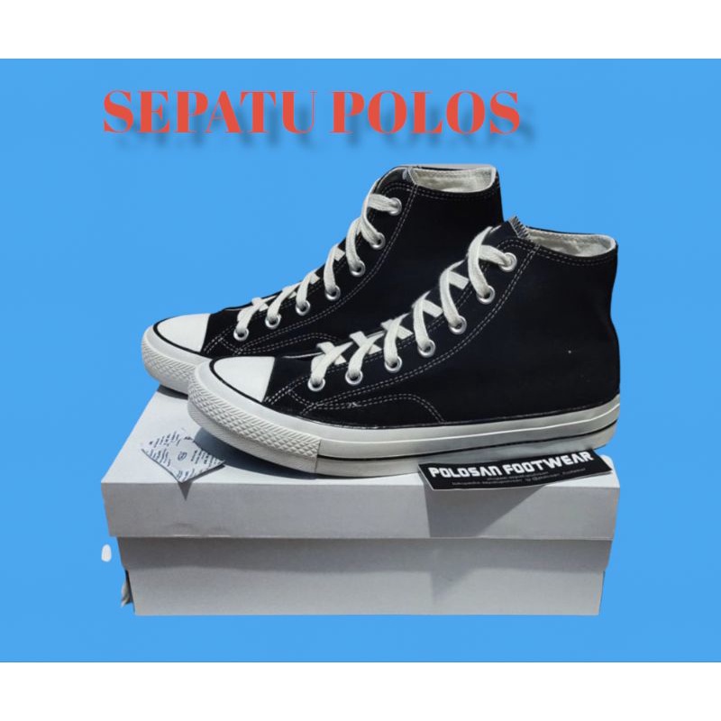 Jual SEPATU LOKAL POLOS BLACK WHITE 70s HIGH PREMIUM | Shopee Indonesia