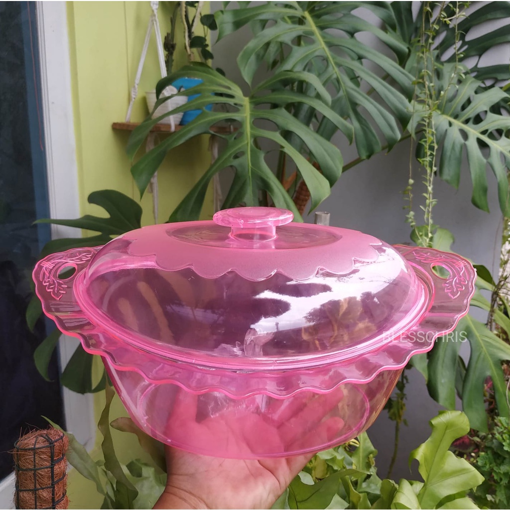 Jual wadah sayur/sup/saji Transparan MIRIP KACA dengan tutup /mangkuk ...