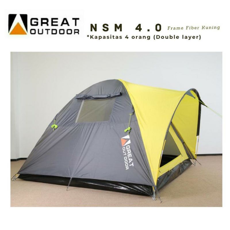 Jual Tenda Camping Great Outdoor NSM 4.0 Frame kuning bergaransi Kapasitas 4 orang Go NSM 4 ...