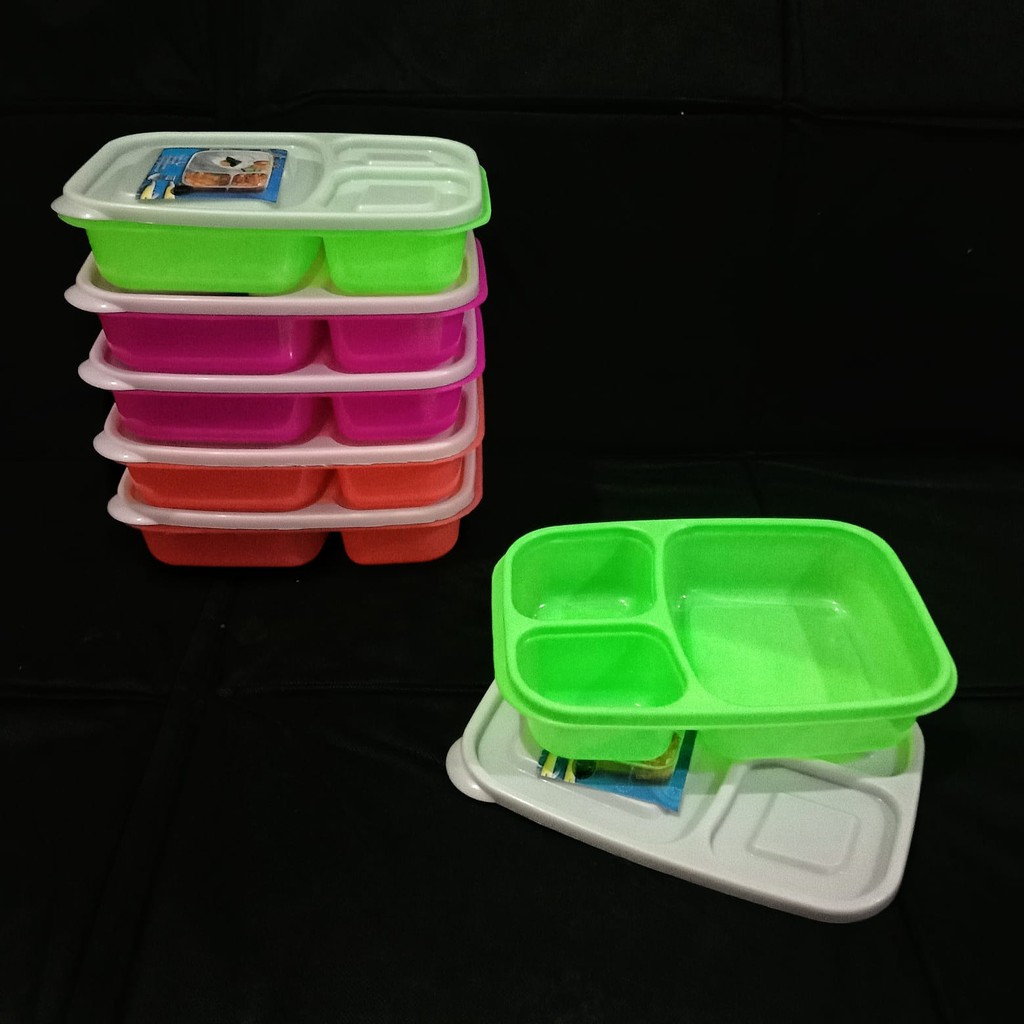 Jual Kotak Makan Sekat 3 Plastik / Lunch Box / Catering Box / misting ...