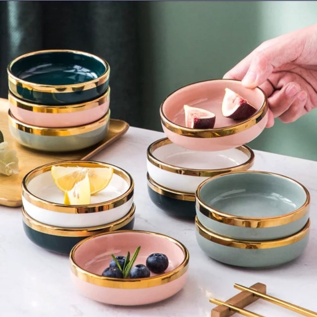 Jual Piring Saus Mini Keramik List Gold | Shopee Indonesia