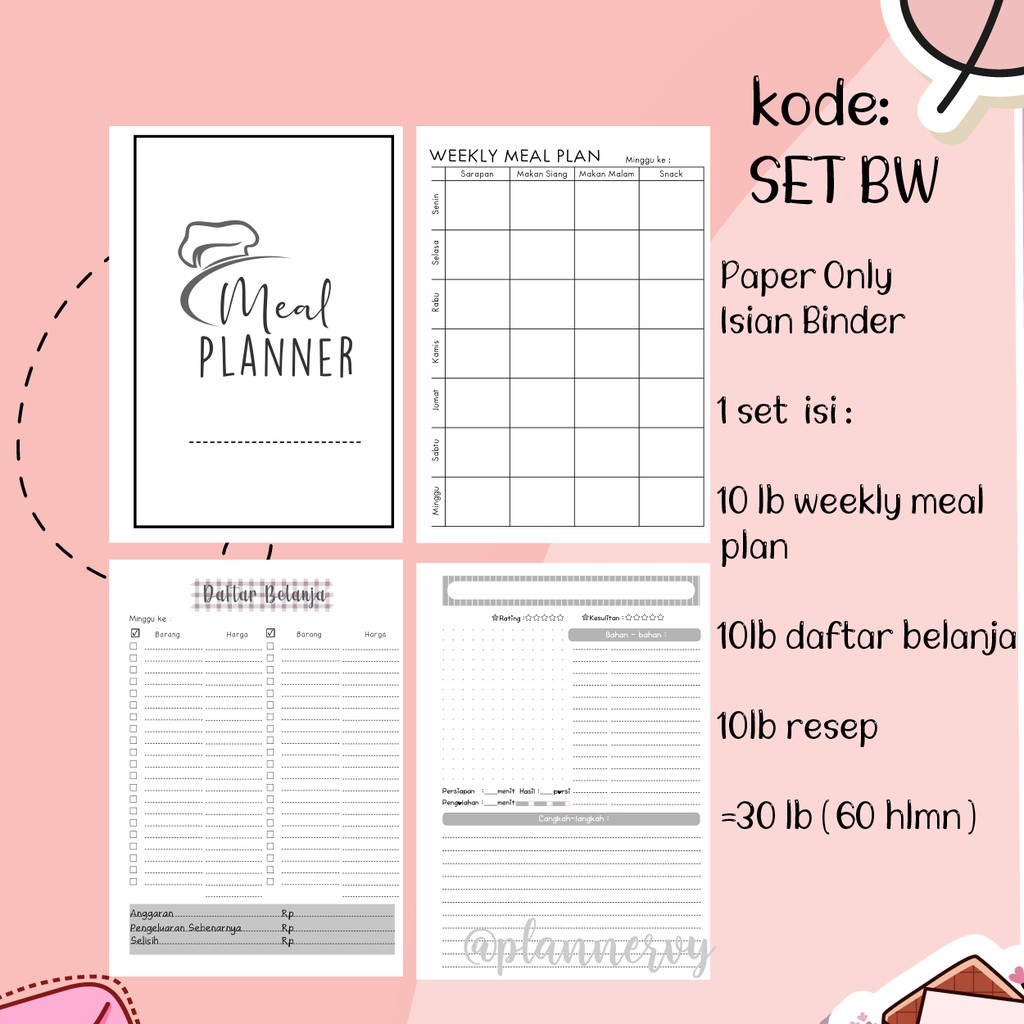 Jual WEEKLY MEAL PLANNER PINK UANG PLANNER REFILL BINDER | Shopee Indonesia