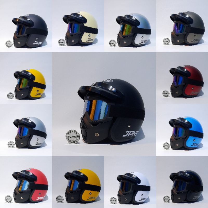 Jual PROMO PAKET HELM BOGO ORIGINAL JPN ARC RETRO GOOGLE MASK | Shopee ...