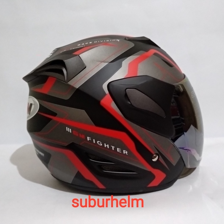 Jual HELM GM FIGHTER GV2 BLACK RED DOFF SINGLE VISOR HALF FACE SNI ...