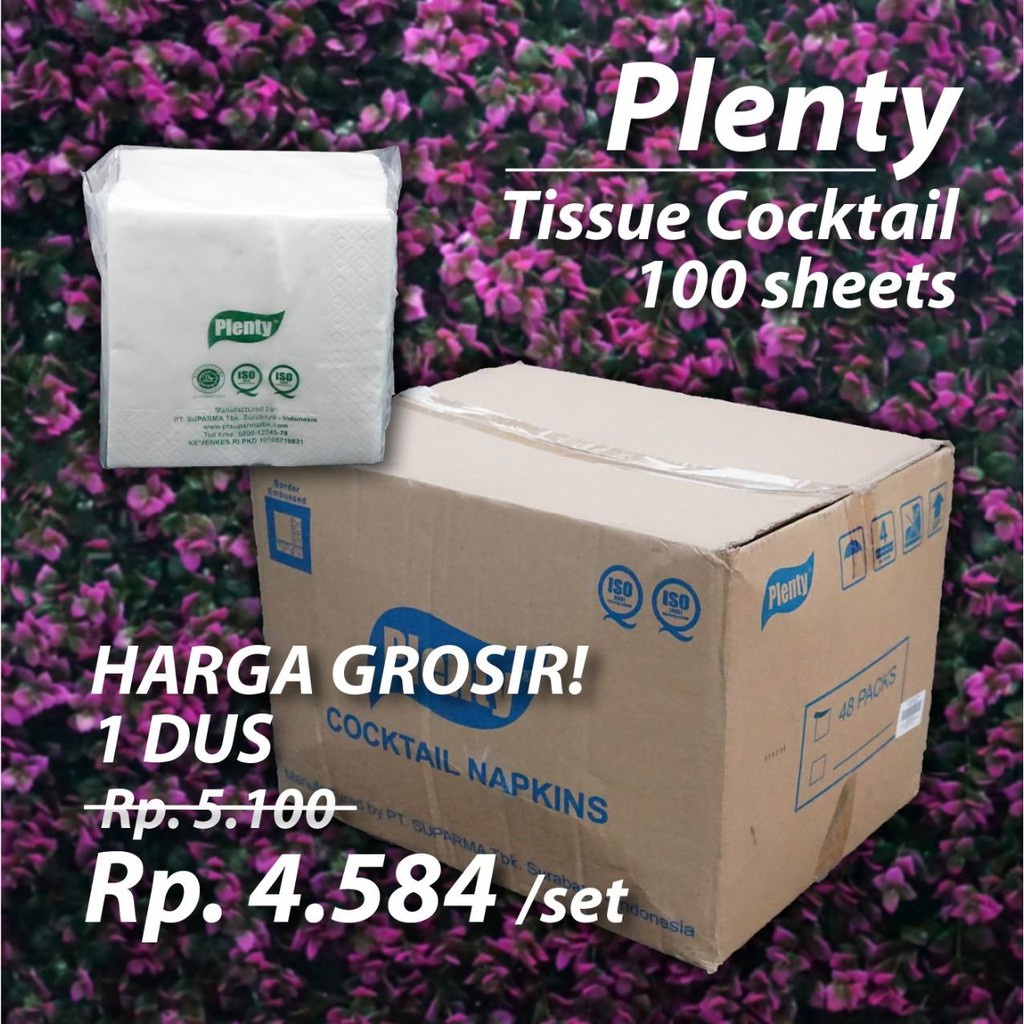 Jual [1 DUS] Tissue Plenty Cocktail - Tissue Kue - 100 sheets | Shopee ...