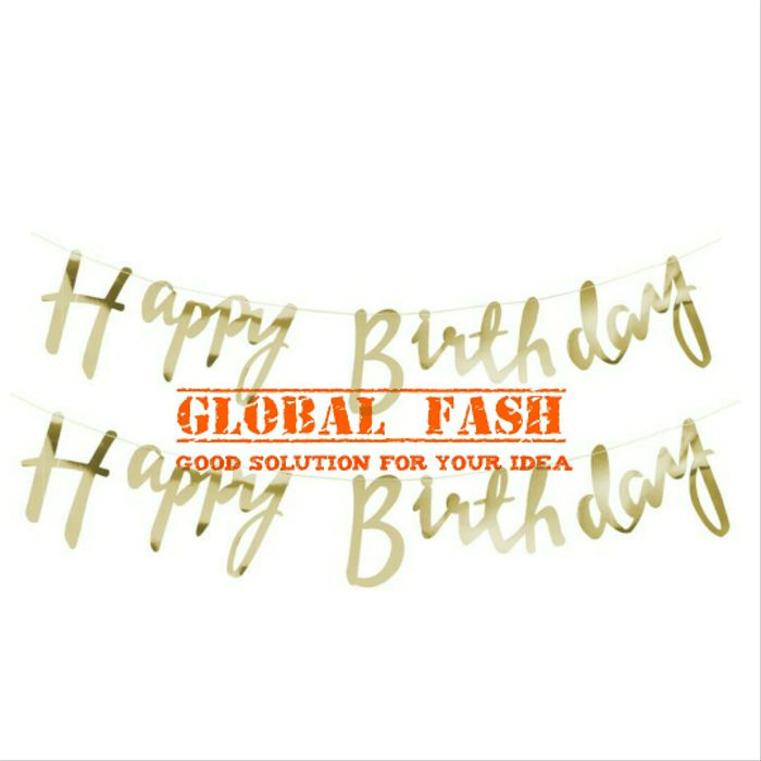 Jual bunting flag hbd gold / banner tulisan cutting gold / banner HBD ...