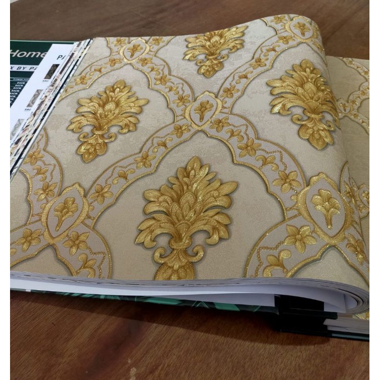 Jual Wallpaper Dinding Batik Klasik Emas Gold Timbul Bergliter Mewah ...