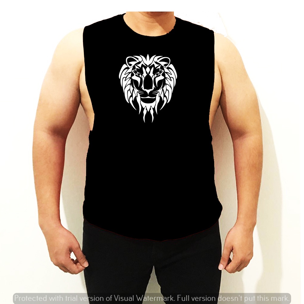 Jual Tangtop Lowcut hitam pria Lion Logo Pakaian Musclefit | Shopee ...
