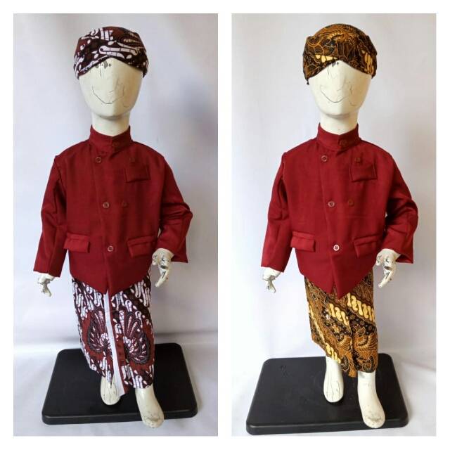 Jual Pakaian Anak Kostum Jawa Beskap Tedak Siten Warna Maroon Set Jarik ...