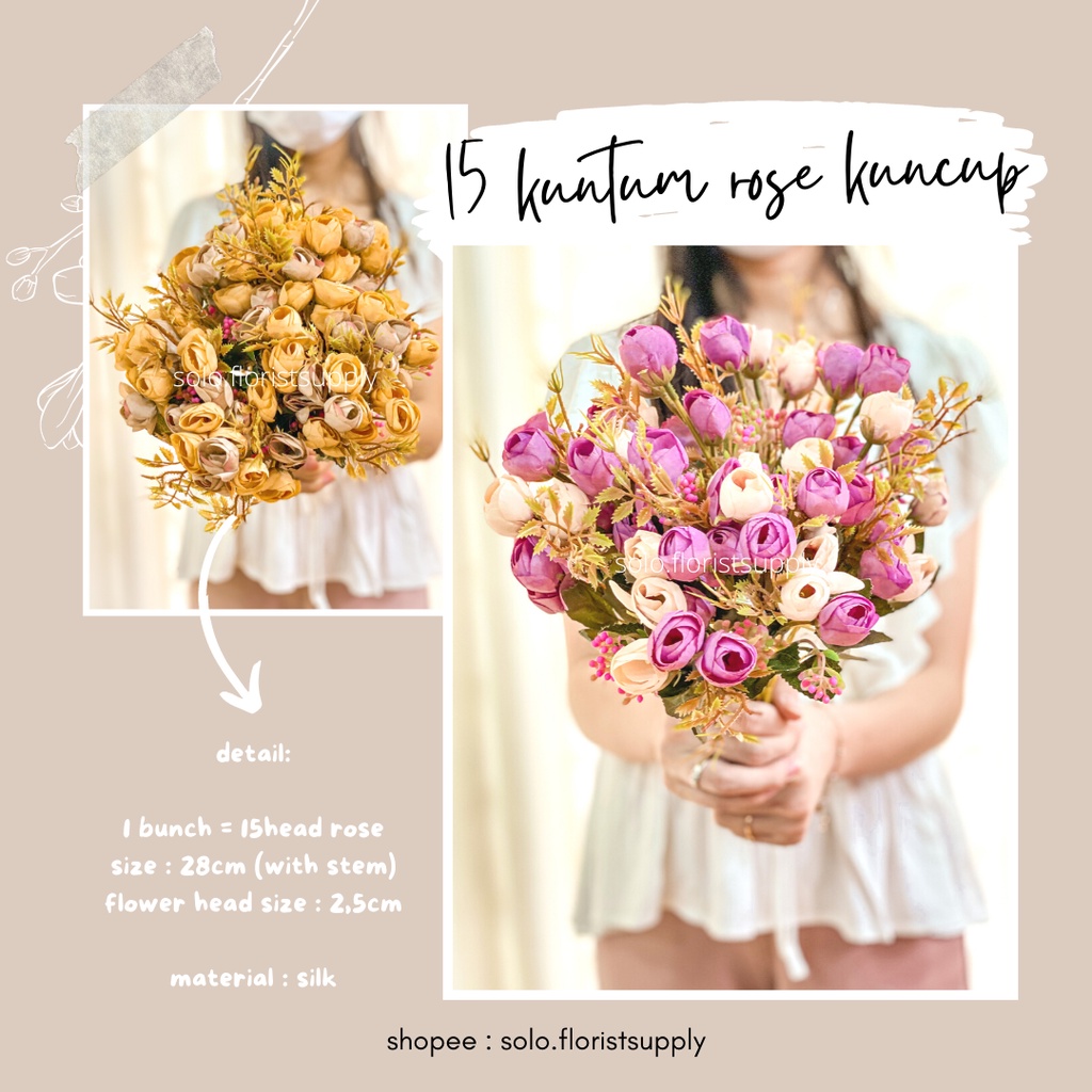 Jual 13-15 kuntum rose kuncup Bunga Artificial Bunga Mawar utk Dekorasi ...