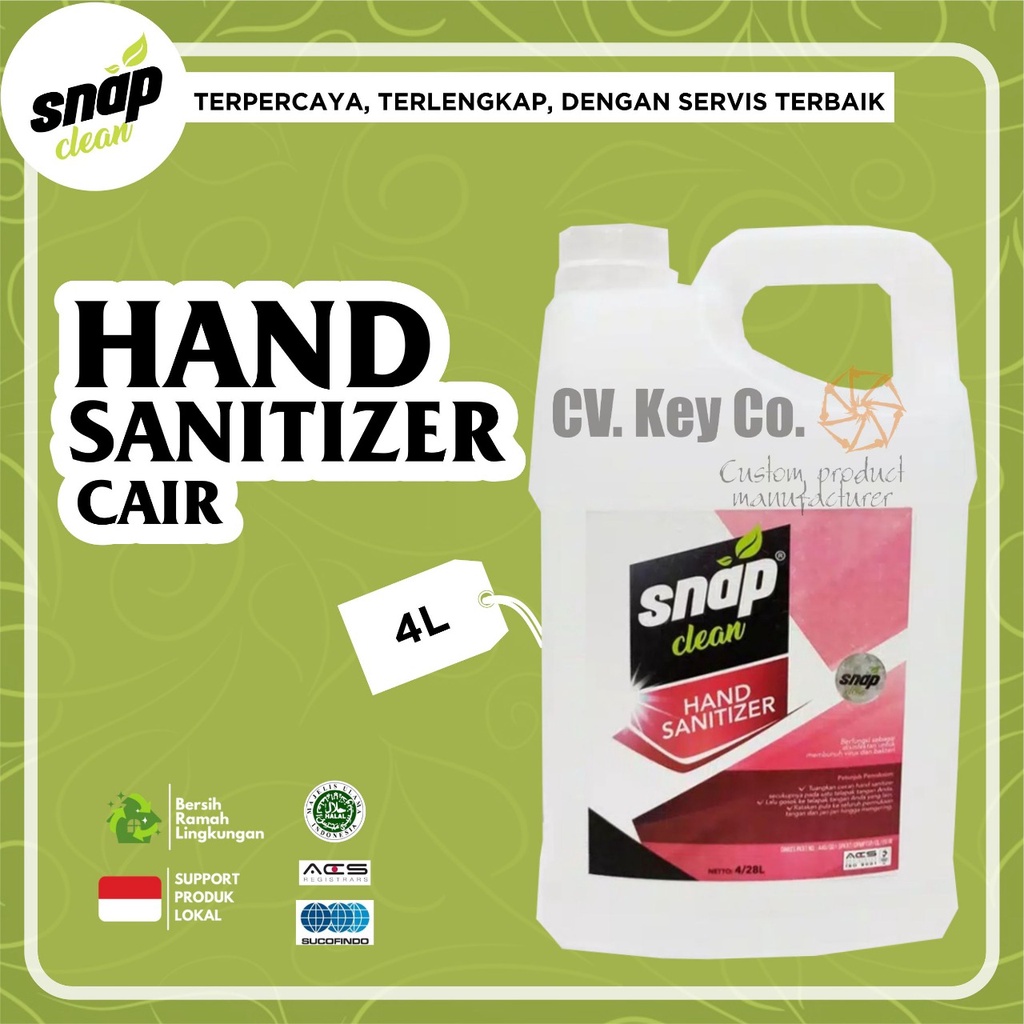 Jual Snap Clean, Hand Sanitizer Cair, Alkohol 70%, 4ltr, khusus Bandung ...