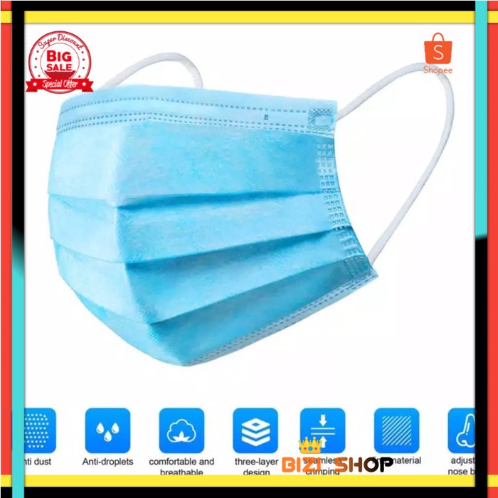 Jual Masker 3 Ply 3Ply isi 50 disposable Masker 3 Lapis anti virus ...