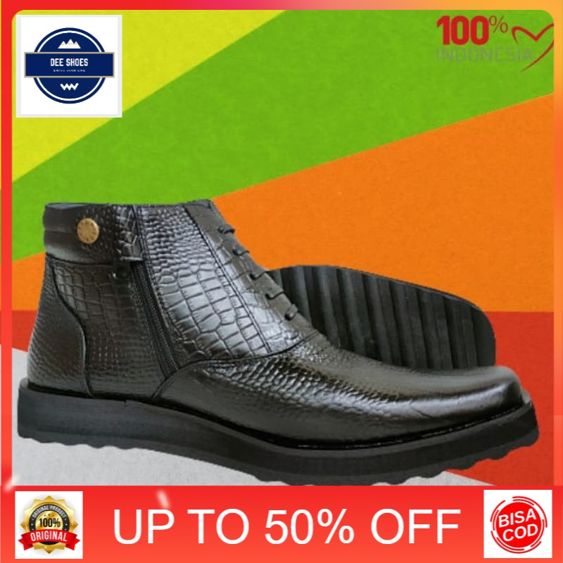 Jual DEESHOES - Sepatu PDH Boots Pria Kulit Asli Motif Kulit Buaya Sole ...