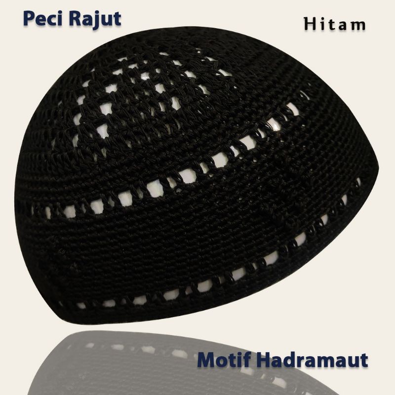 Jual PECI RAJUT HITAM Polos dan Motif/ Peci Rajut Yaman HITAM Tebal ...