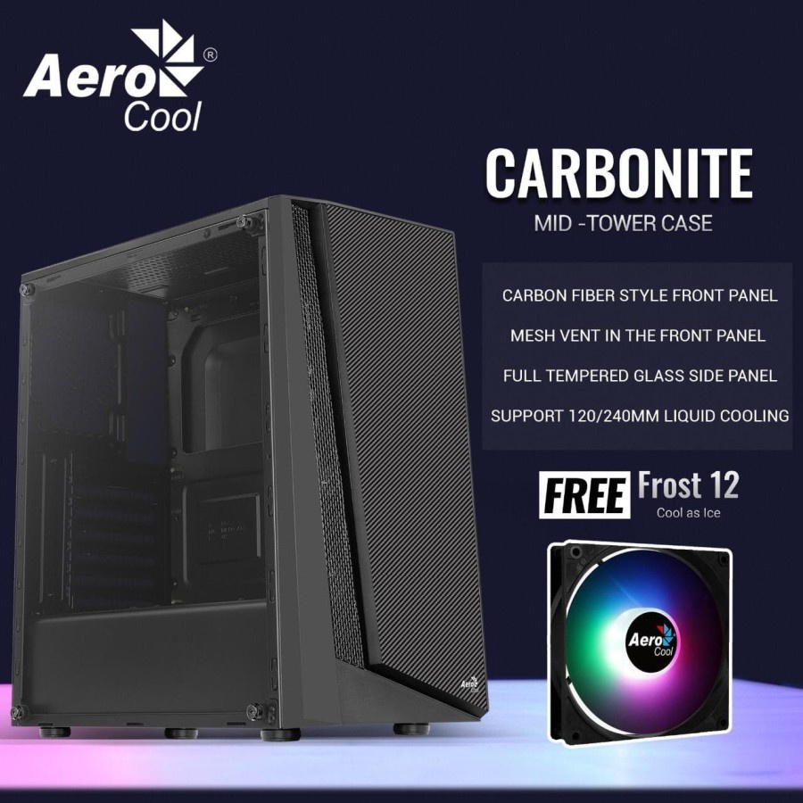 Jual AeroCool Carbonite Computer Case ATX Casing PC Tempered Glass | Shopee Indonesia