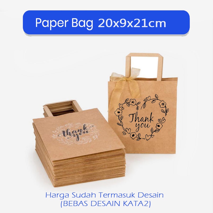 Jual (+TULISAN) Paper Bag Kertas Coklat Flat +Tulisan 20x9x21cm Papper ...