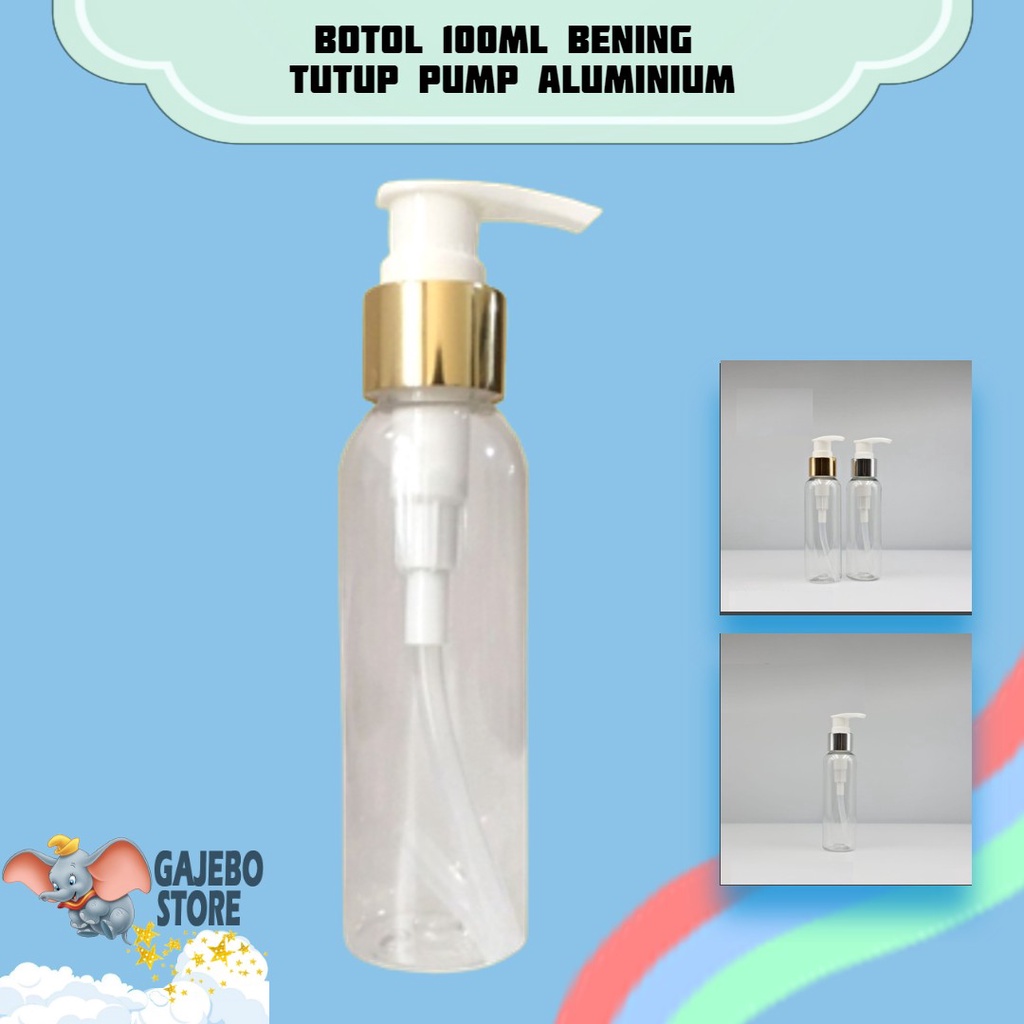 Jual BOTOL PUMP GOLD 100ML BENING / BOTOL PLASTIK 100ML CLEAR TUTUP PUMP GOLD SILVER IMPORT ...