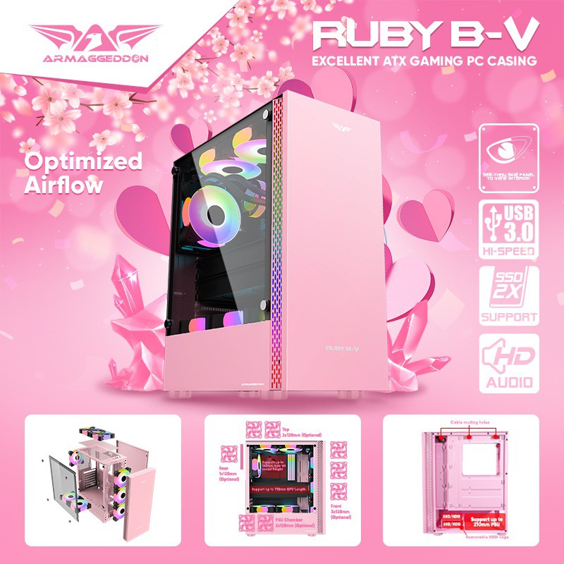 Jual Casing PC Armaggeddon Ruby B-V Casing PC Gaming ATX | PINK PC ...