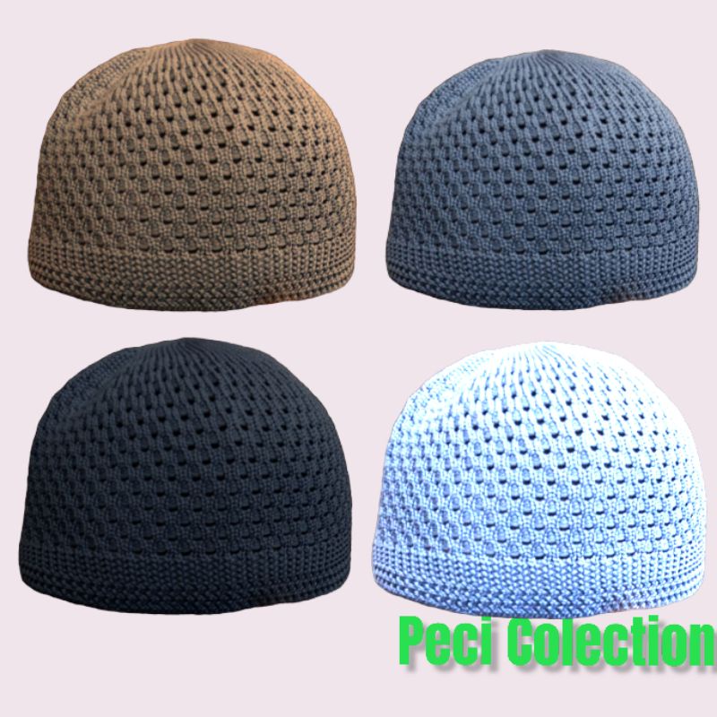 Jual PECI KOPIAH RAJUTAN DEWASA PUTIH HITAM ABU COKLAT BIRU / PECI RAJUT / KOPIAH RAJUT / PECI ...