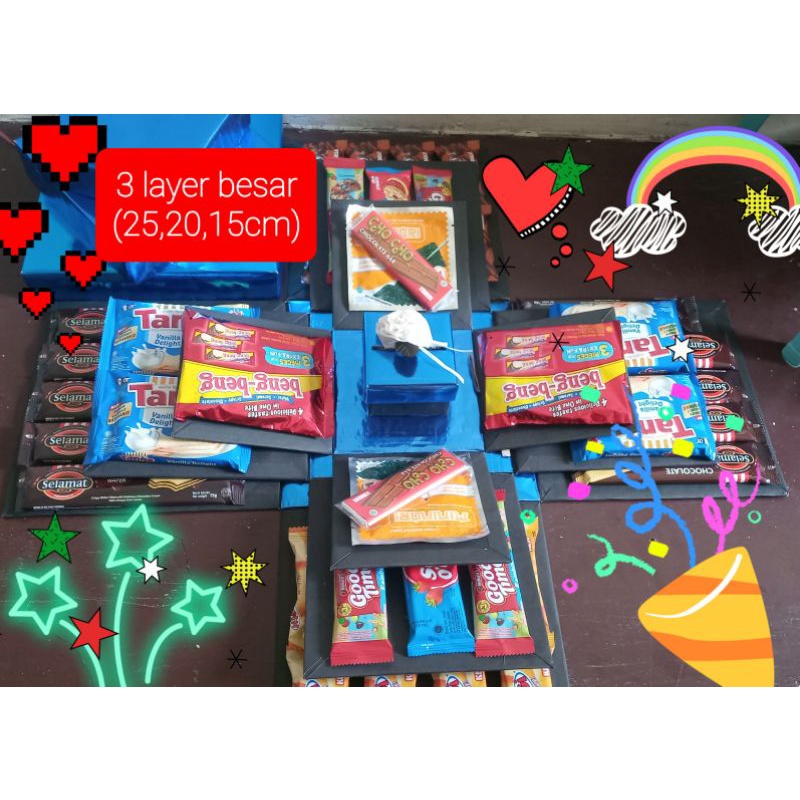 Jual EXPLOSION BOX / SNACK BOX / BOX KEJUTAN 3 LAYER BESAR (25,20,15CM ...