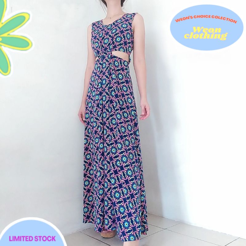 Jual maxi cut out belly dress v neck dress panjang onepiece pinggang ...