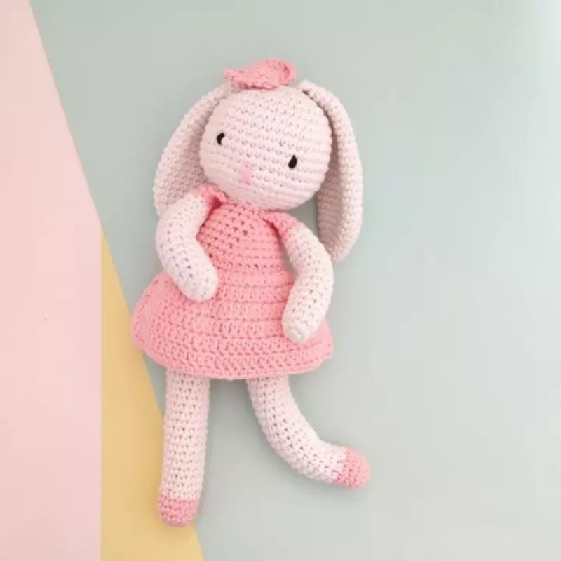 Jual Valerie Crochet Boneka Rajut Pink White Flappy Bunny Dress ...