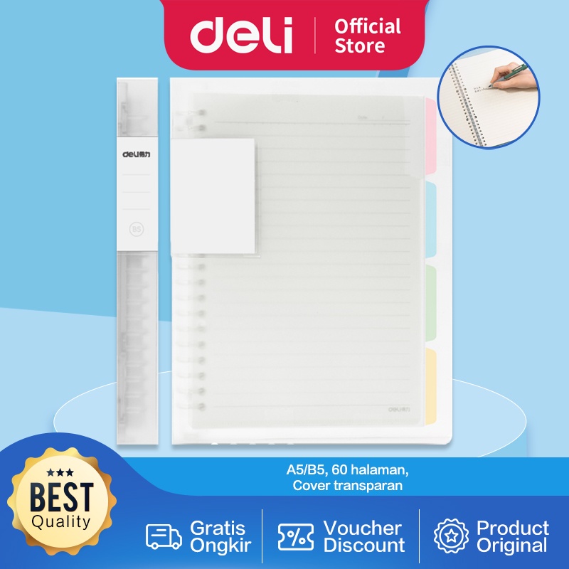 Jual Deli Loose Leaf / Buku Catatan Binder Clip Notebook 60 Lembar ...