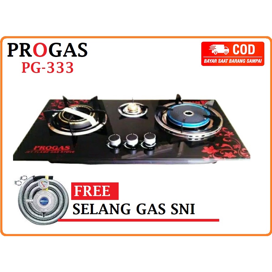 Jual Kompor Gas PROGAS PG-333 Mix Bara Kompor Tanam 3 Tungku Kompor Kaca Free Selang Regulator ...