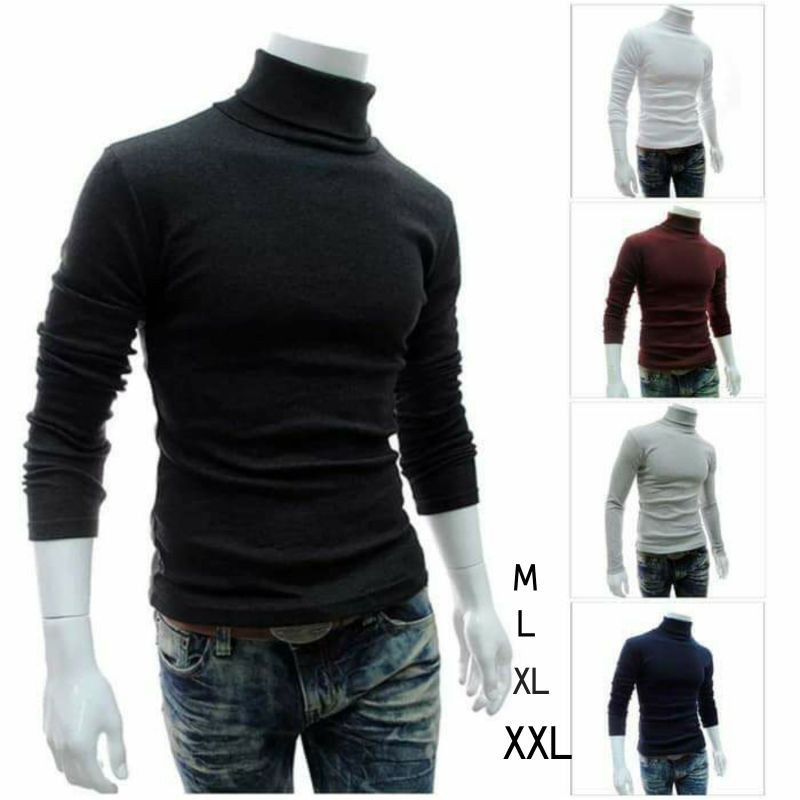 Jual Kaos Turtleneck Pria Wanita Leher Kerah Tinggi Lengan Panjang Rib Premium Turtle Neck Pria ...