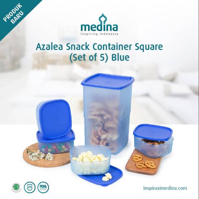 Jual Wadah makanan Azalea Snack Container Square Set dari 5 Biru ...
