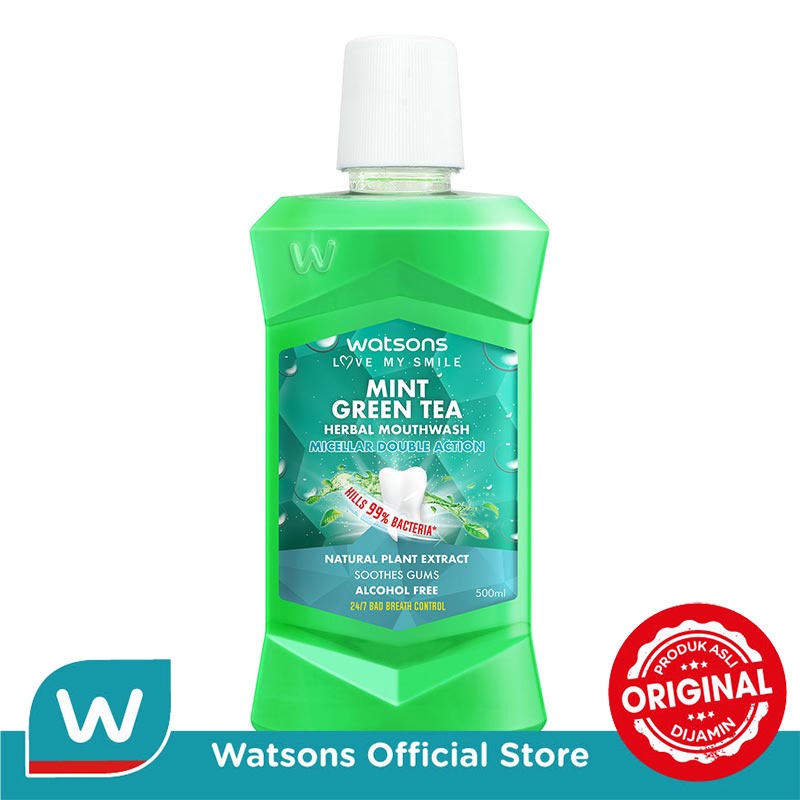 Jual Watsons Mint Green Tea Herbal Mouthwash 500ml | Shopee Indonesia