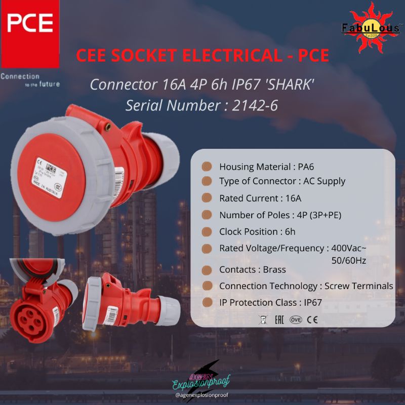Jual Industrial Mobile Socket Connector 16A 4P 400V IP67 Code 2142-6 ...