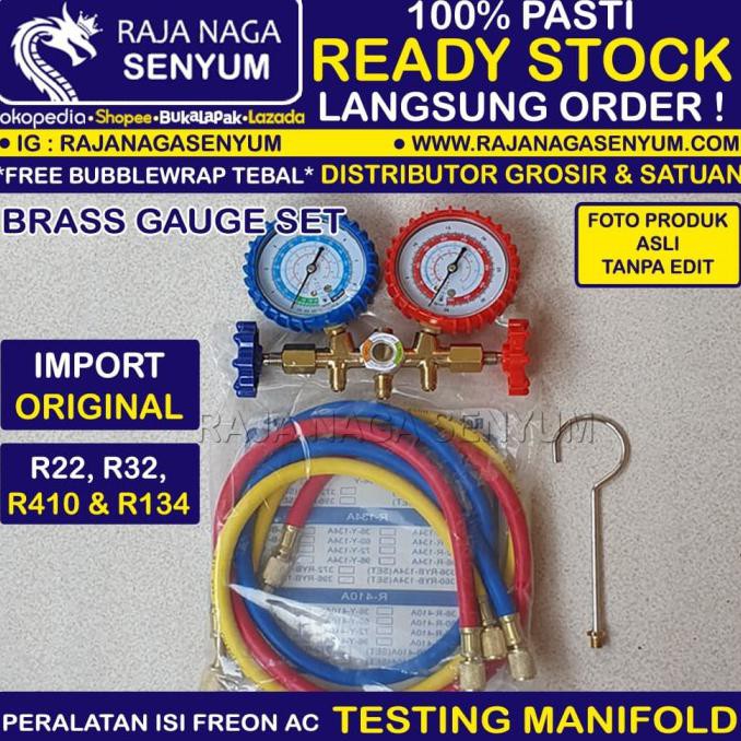 Jual TESTING MANIFOLD BRASS DOUBLE GAUGE SET FREON AC R22 R32 R410 ...