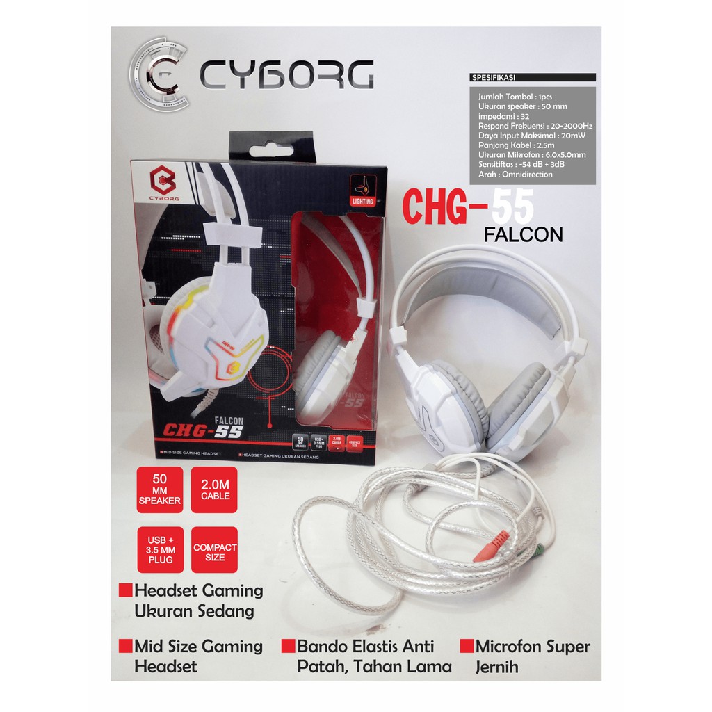 Jual HEADSET GAMING CYBORG CHG 55 (FALCON) | Shopee Indonesia