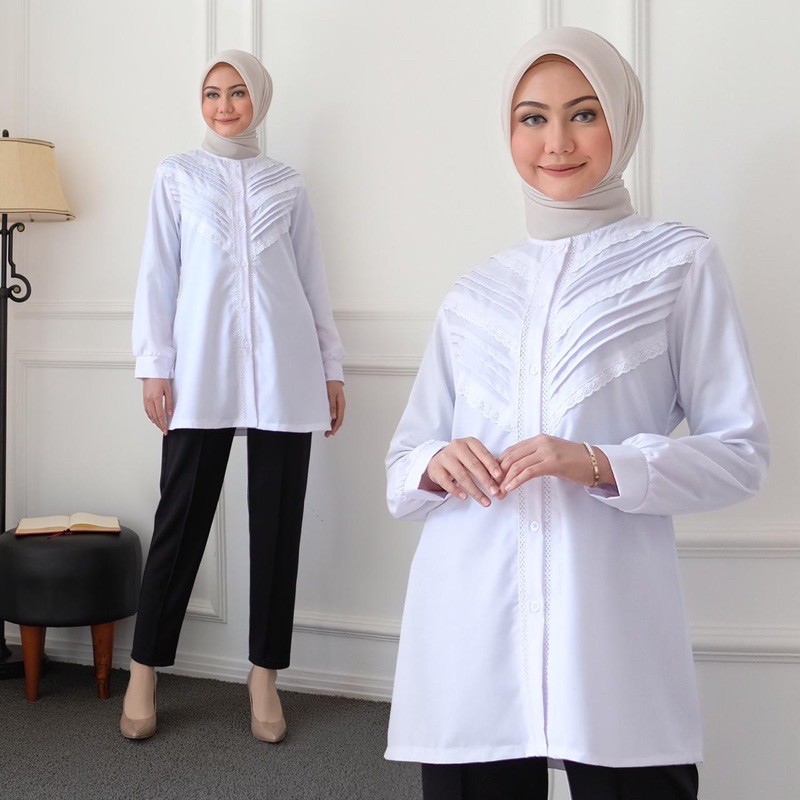 Jual Seenaoutfit - BS 005 Kemeja PNS Atasan Baju Putih Wanita Kerja Kantoran pns guru ppl baju ...
