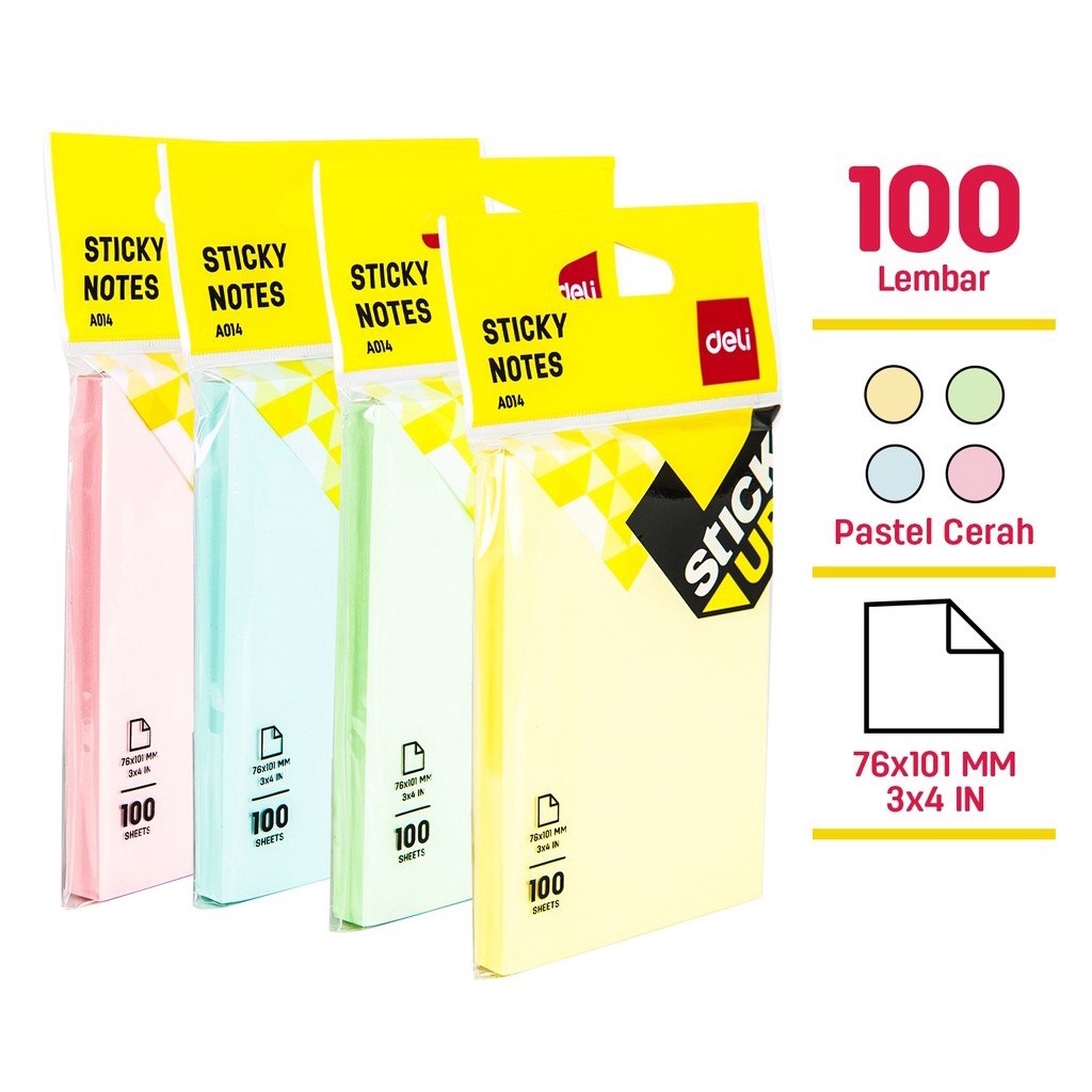 Jual STICKY NOTES MEMO TEMPEL 75 X 100 ISI 100 LBR DELI WARNA SOFT ...