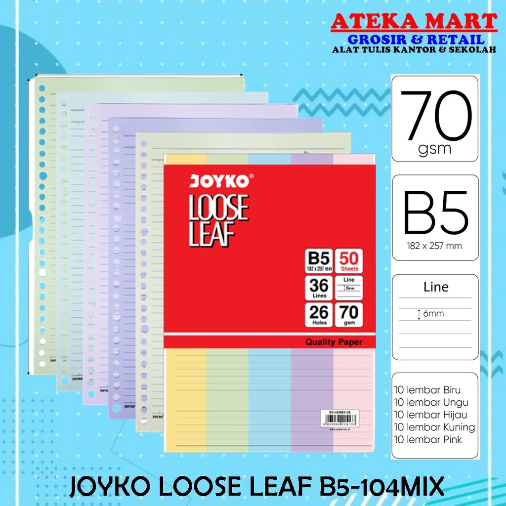 Jual [PAK] JOYKO LOOSE LEAF B5-104MIX-50 ISI BINDER | Shopee Indonesia