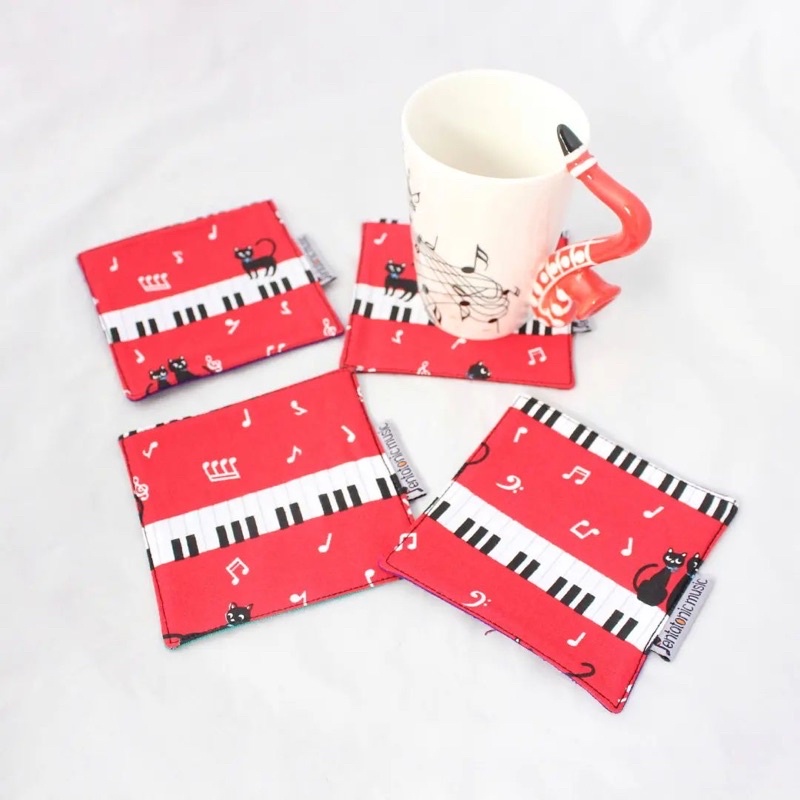 Jual Piano & Cat Coaster Tatakan Gelas Kain motif Kucing Musik Merah ...