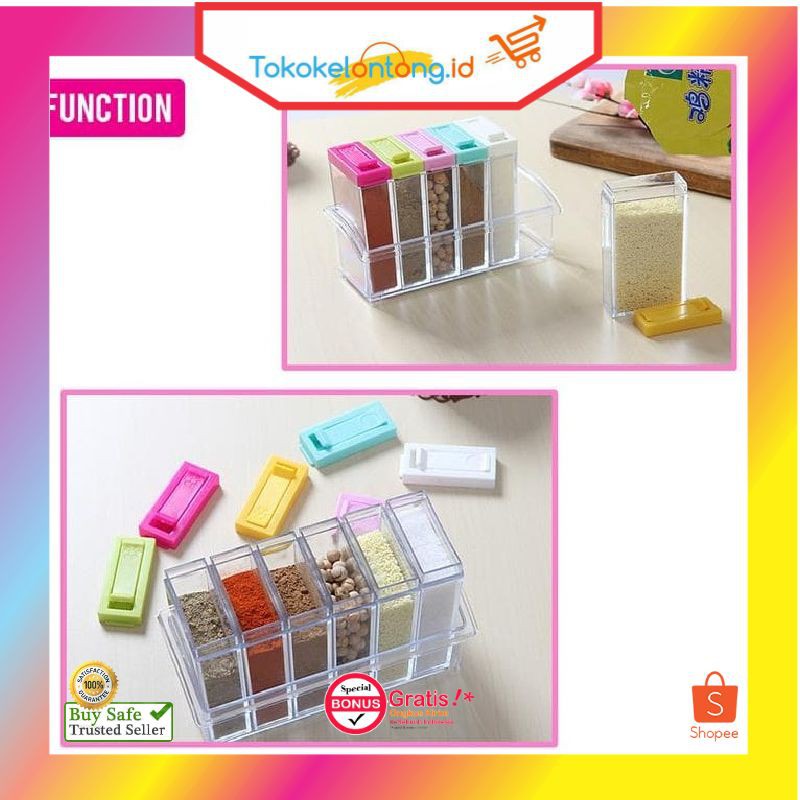 Jual Wadah Plastik Transparan Tempat Bumbu Dapur 6 In 1 + Holder ...