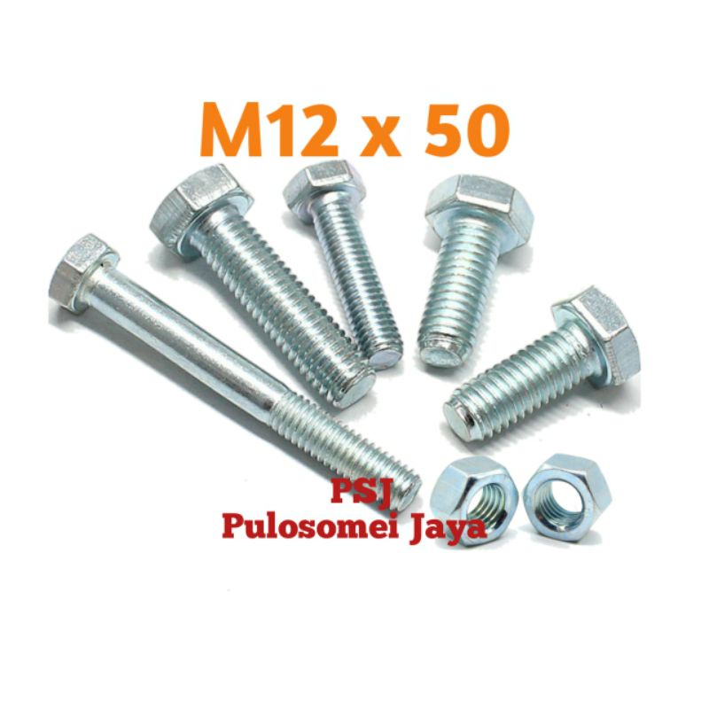 Jual Baut Mur Hex Putih / Galvanis M12 x 50 mm | Shopee Indonesia