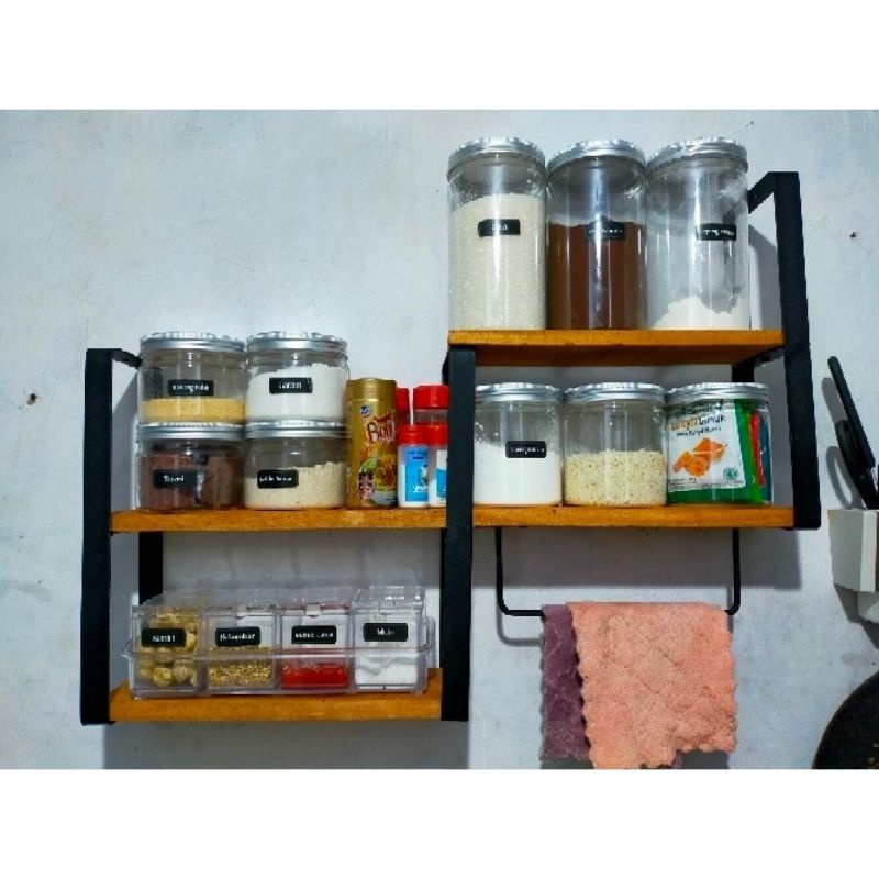 Jual rak dapur minimalis kayu dan besi multifungsi rak dinding | Shopee ...